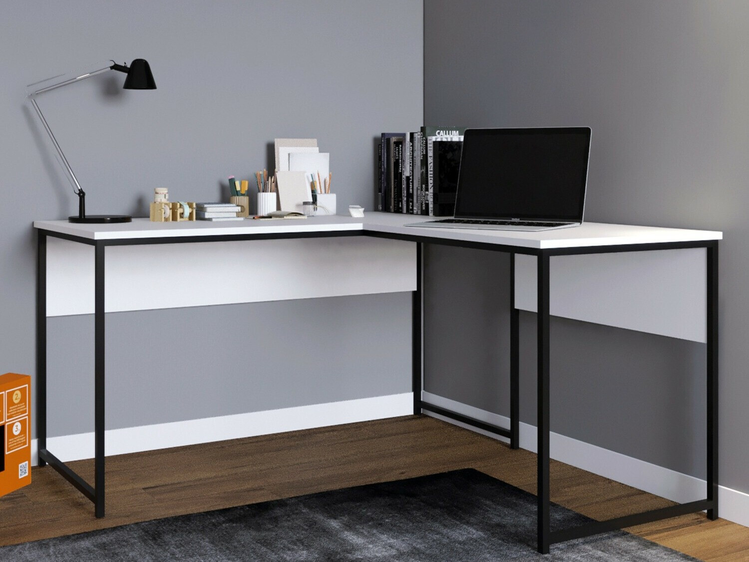 Kontori nurgalaud Kailua 567 (Valge + Must) - Kirjutuslauad | Moobel1.ee