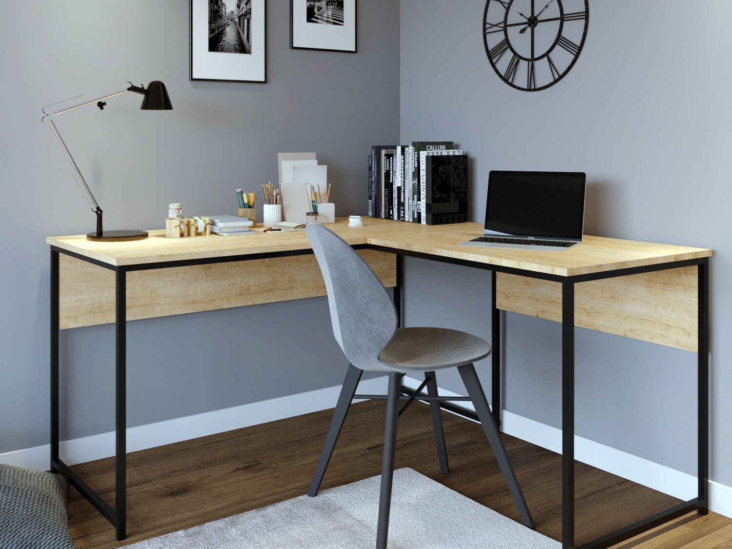 Kontori nurgalaud Kailua 567 (Must + Tamm) - Kirjutuslauad | Moobel1.ee