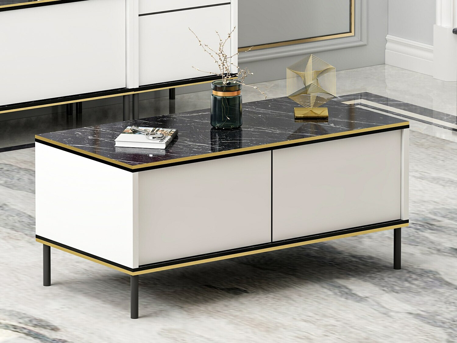 Diivanilaud Kailua 1717 (Valge + Must marmor) - Elutoamööbel | Moobel1.ee